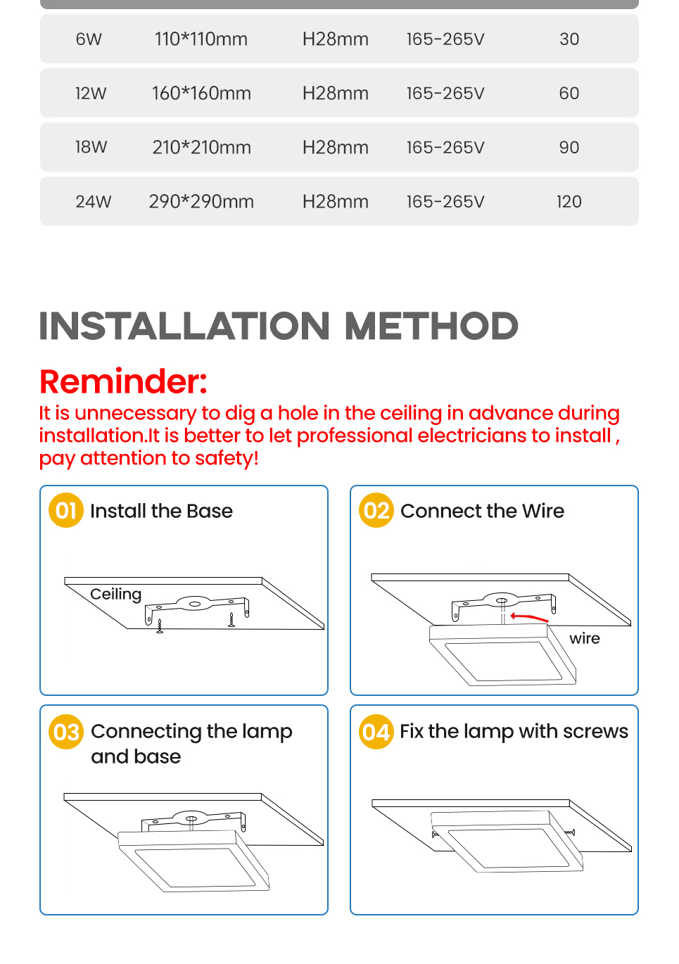 RONG RIVER 24W 18W 12W 6W Square Pin Light LED Ceiling Surface ...