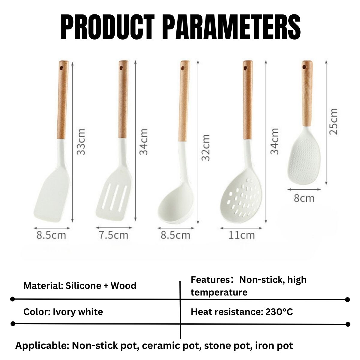 LOCAUPIN Set of Kitchen Essential Tool Silicone Cooking Utensil Wooden ...