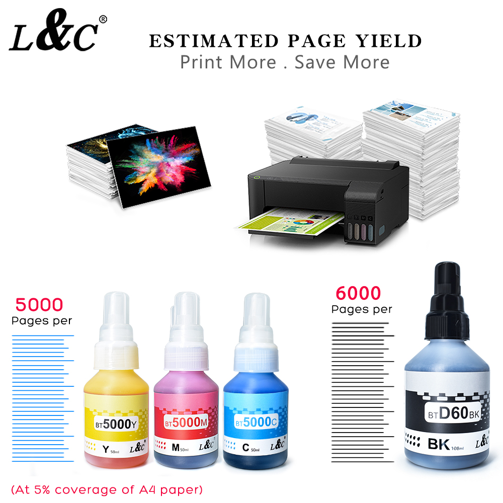 L&C Refill For Brother Ink Set BTD60 BT5000 Dye Ink 4 Color Ink For ...