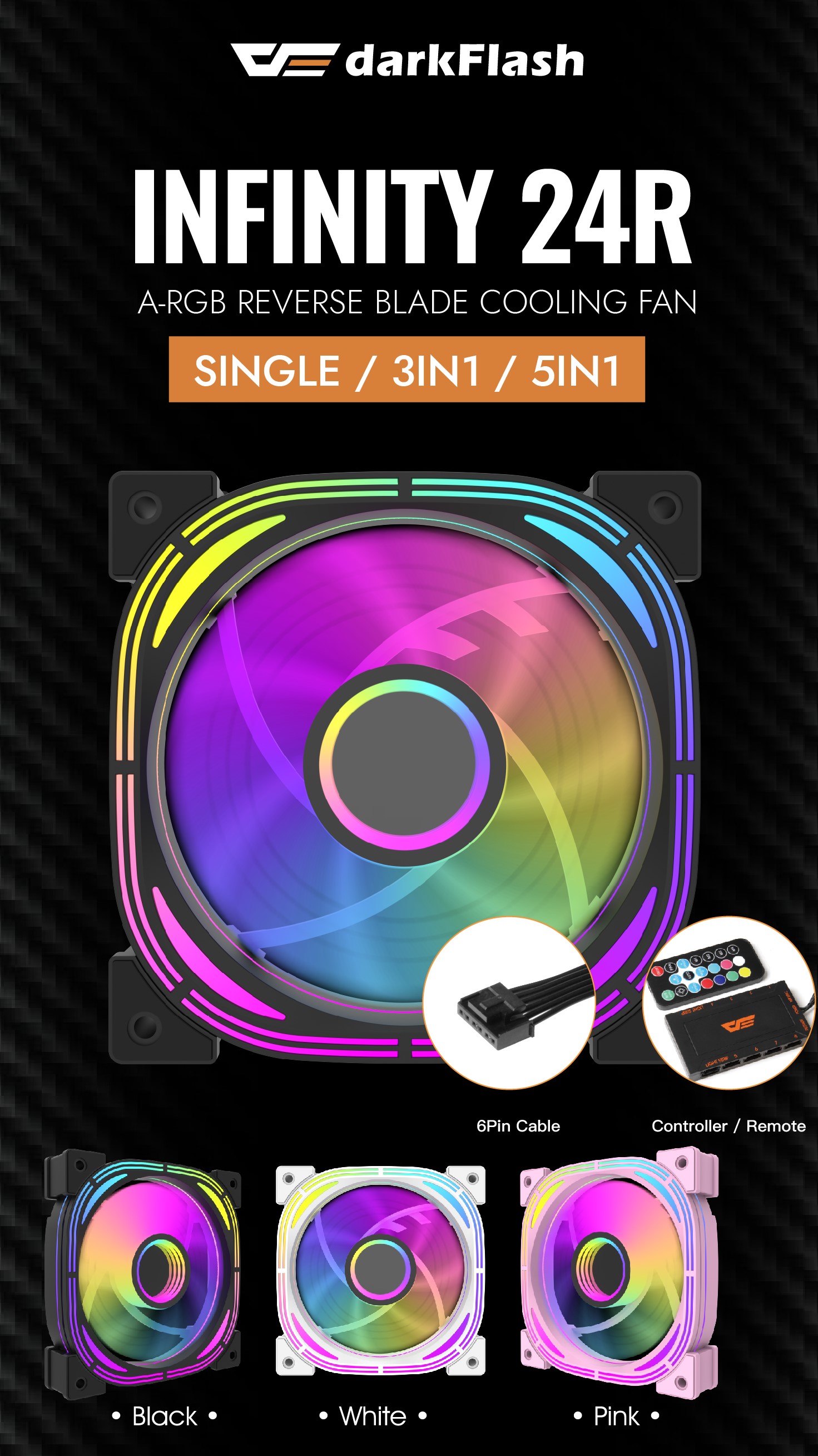 Itw | darkFlash Infinity 24R A-RGB Reverse Blade Cooling Single Fan ...