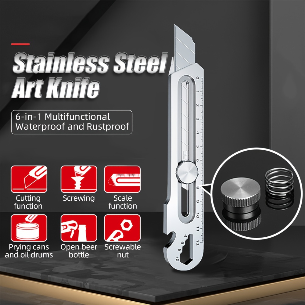 6 In 1 Heavy Duty 18cm Steel Multifunctional Utility Knife Retractable ...
