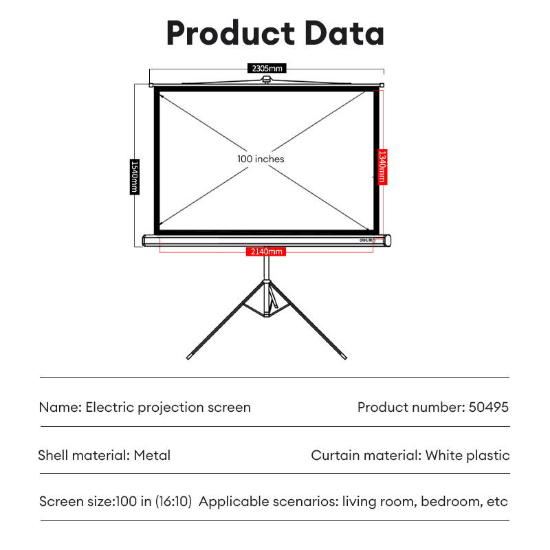 Deli Projector Screen 100Inch with Stand Home Office Portable HD ...