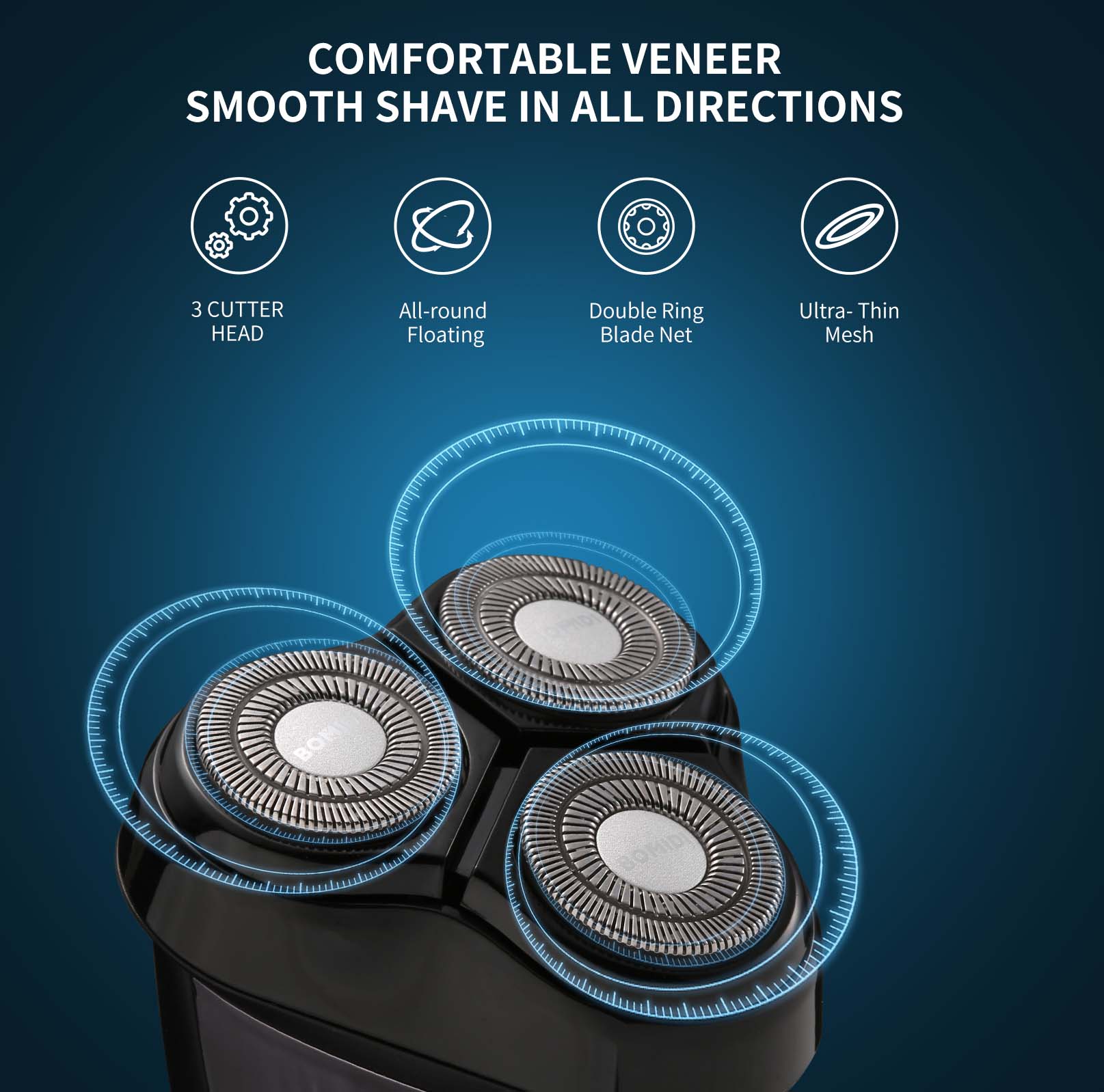 BOMIDI Electric Shaver 3D Roating Razors Beard Trimmer USB Type C ...