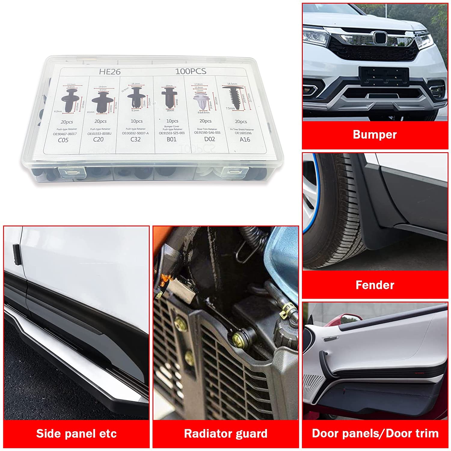 100 Pcs Bumper Clips Car Clips Universal Nylon Car Rivets Fasteners ...