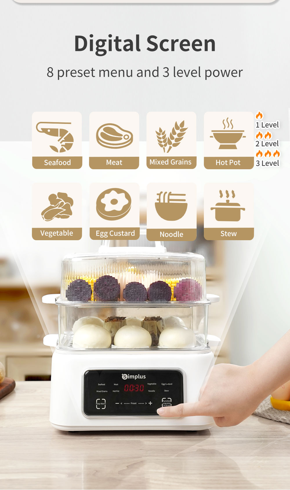 INSSA x Simplus Electric Food Steamer Multi Cooker Siomai Smart Timer ...