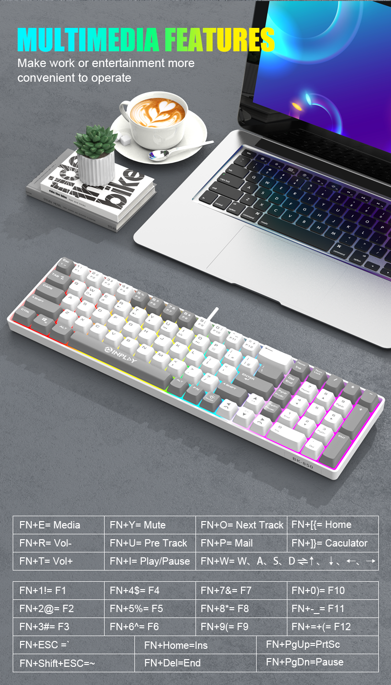 Inplay BK850 RGB Membrane Keyboard Rainbow Light Waterproof Smooth ...