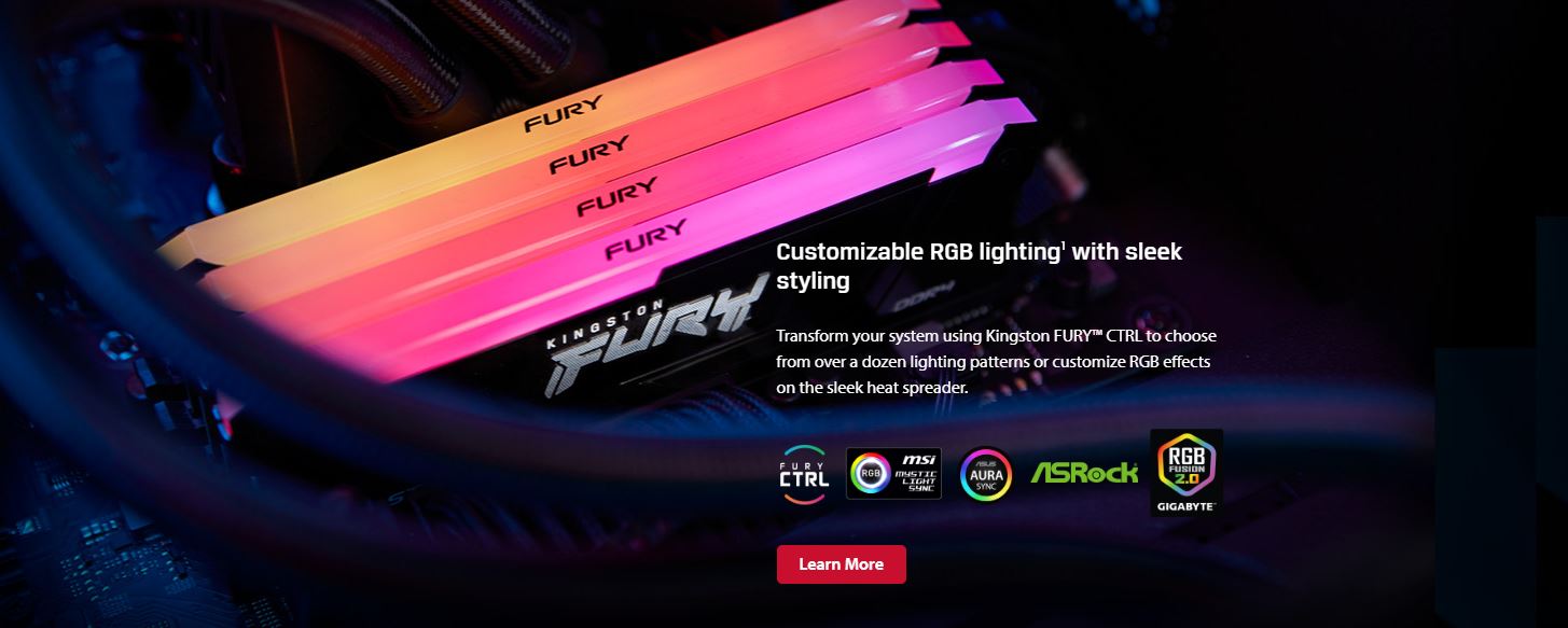 Itw | Kingston Fury Beast RGB 32GB (1x32GB) DDR4-3600Mhz CL18 Desktop Memory (KF436C18BB2A/32 ...