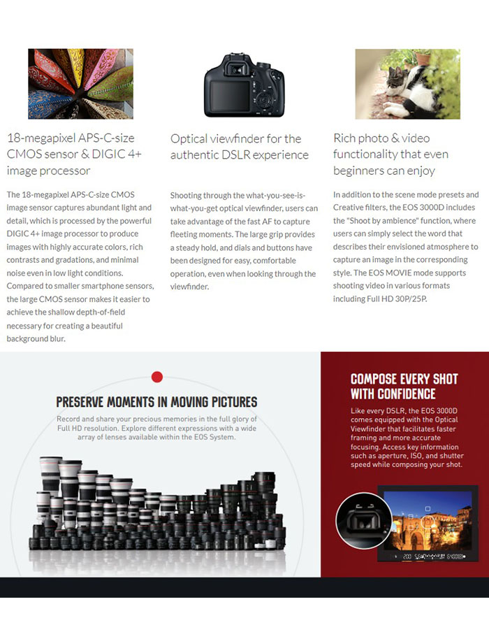 Canon EOS 3000D DSLR Camera with 18-55 DC III Lens w/ FREE 32GB SD CARD ...