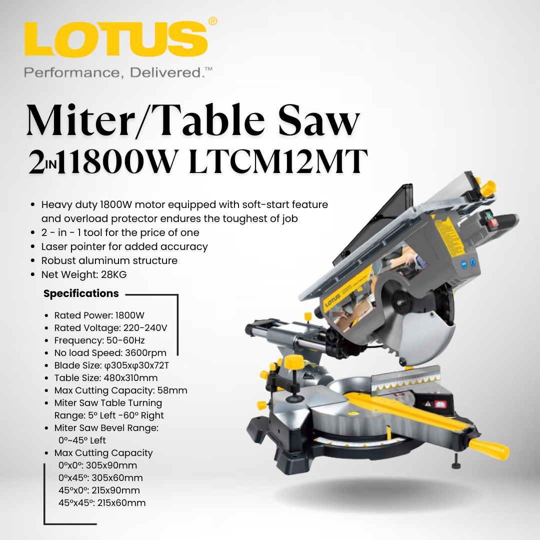 Lotus Miter / Table Saw 2 IN 1 1800W LTCM12MT - Saws, Cut-off Machines ...