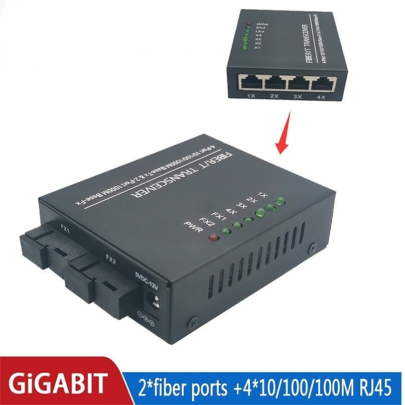 Gigabit Fiber Switch 2 SC Port 4 RJ45 Port 10/100/1000M 2F4E Media ...