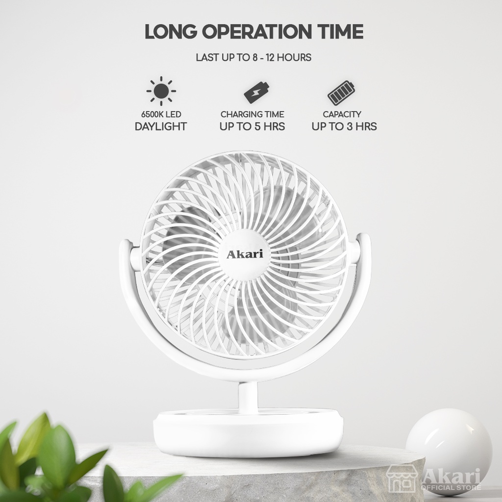 Akari (Arf-606) 6" Rechargeable Desk Fan With Night Light Function ...