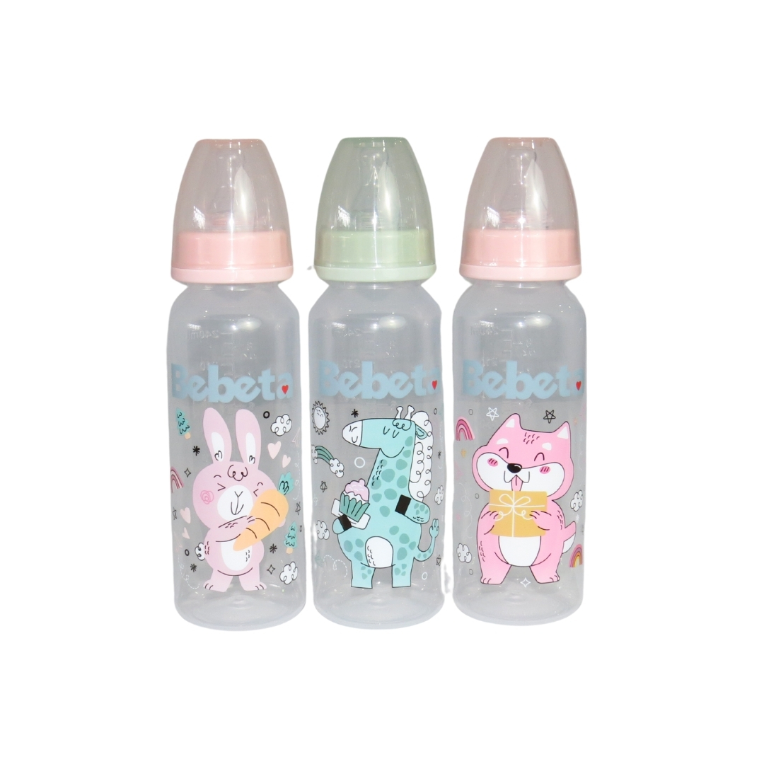 Bebeta Feeding Bottle 8 ounce Regular Neck with Scale Hood and Animal ...