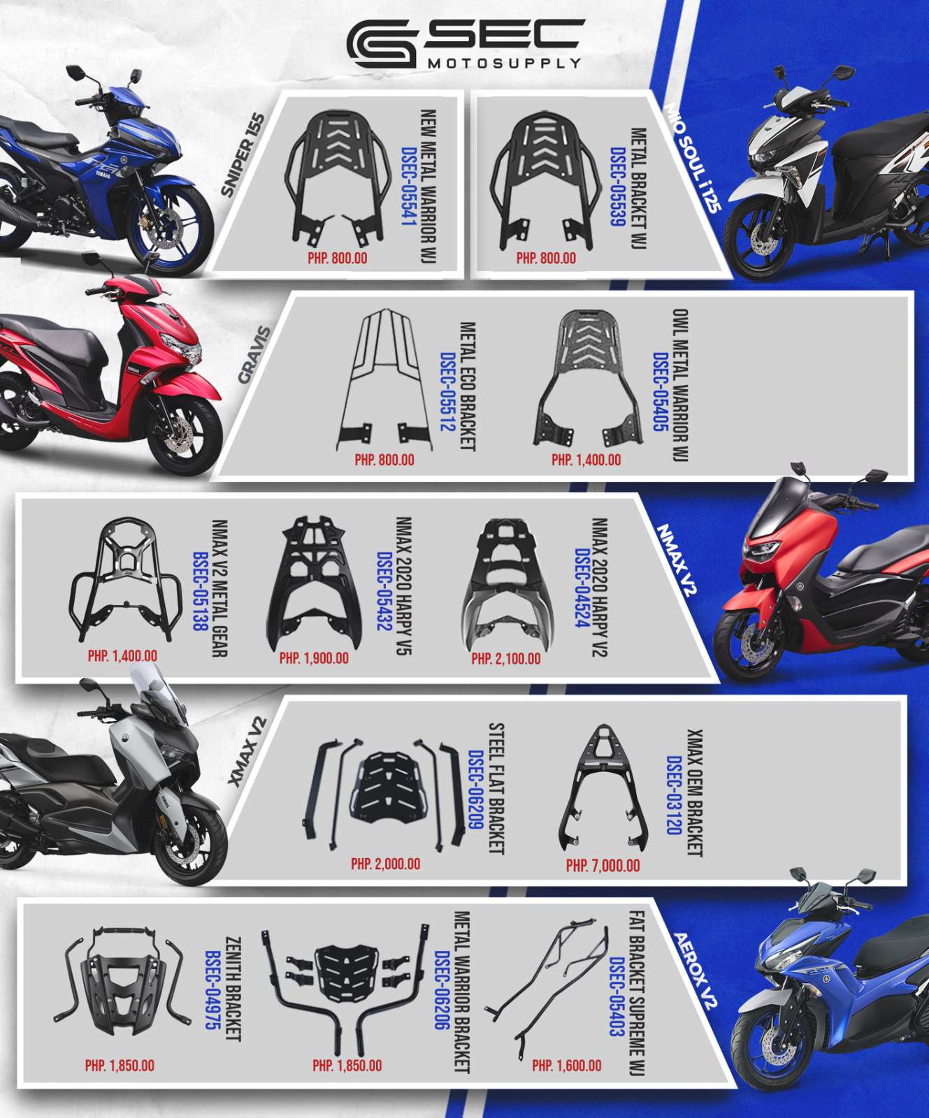 SEC Bracket for Motorcycle Aerox 155 V2 Metal Bracket (Heavy Duty ...