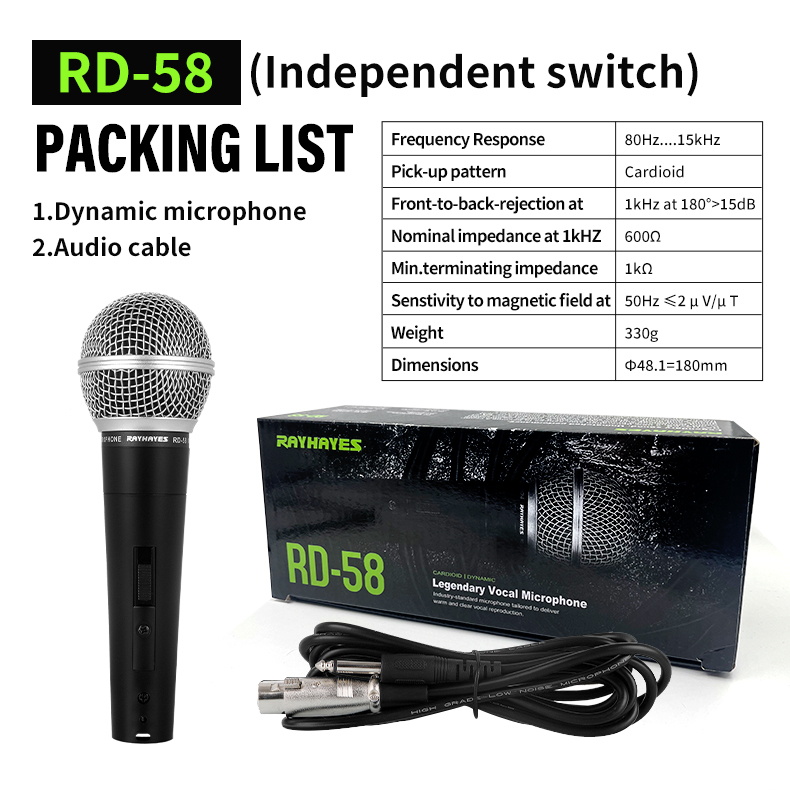 RAYHAYRS Original Microphone Karaoke RD-58 High-End Dynamic Wired Mic ...