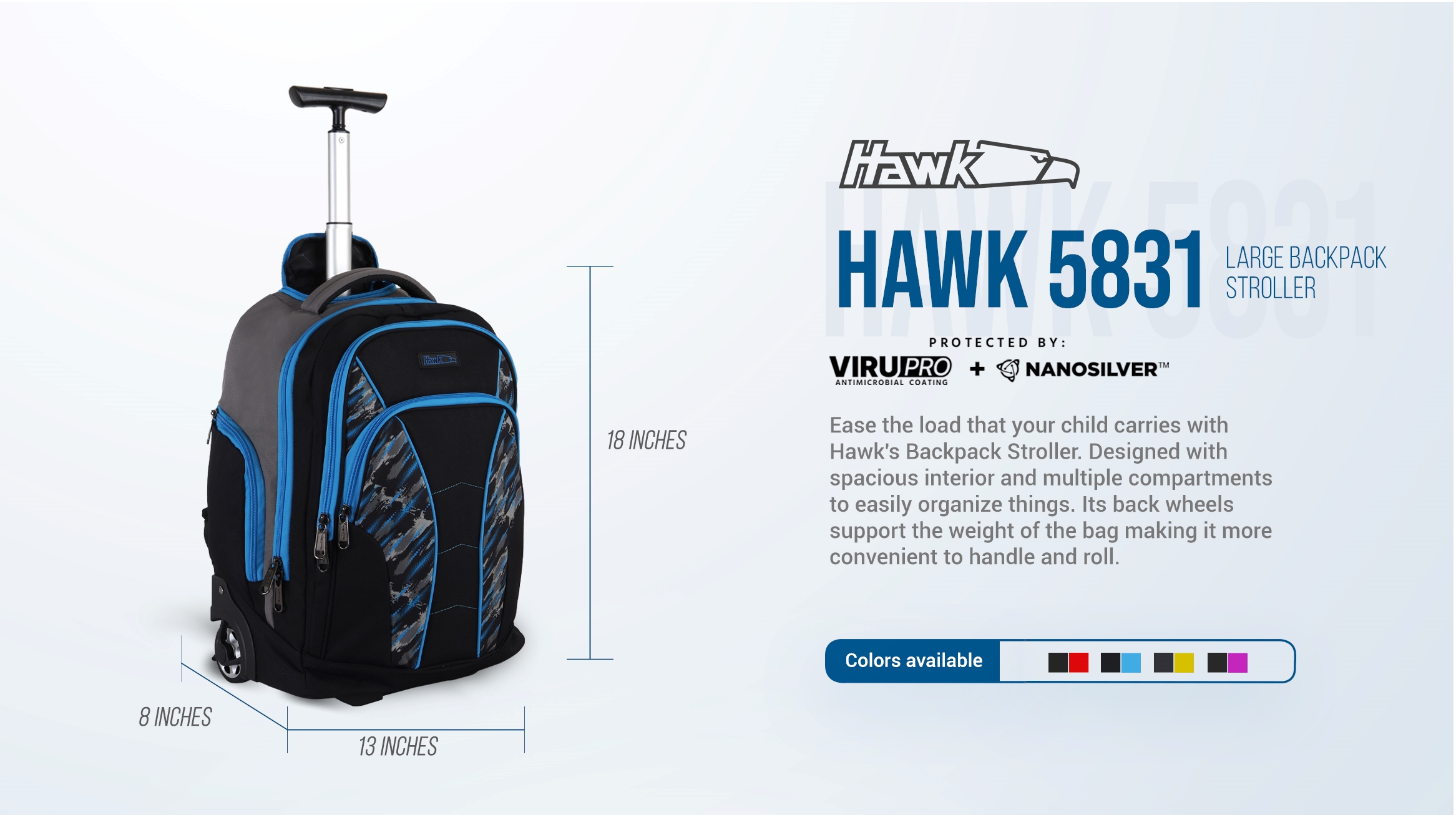 Hawk 5831 Large Backpack Stroller with VIRUPRO Anti-Microbial ...