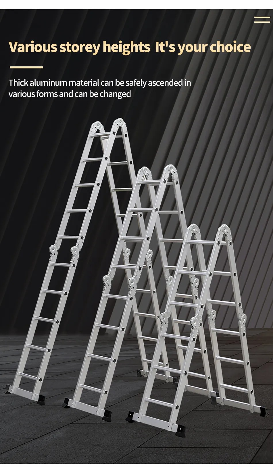 Mech 12FT/16FT Ladder Aluminum Foldable Heavy Duty Adjustable Thickened ...