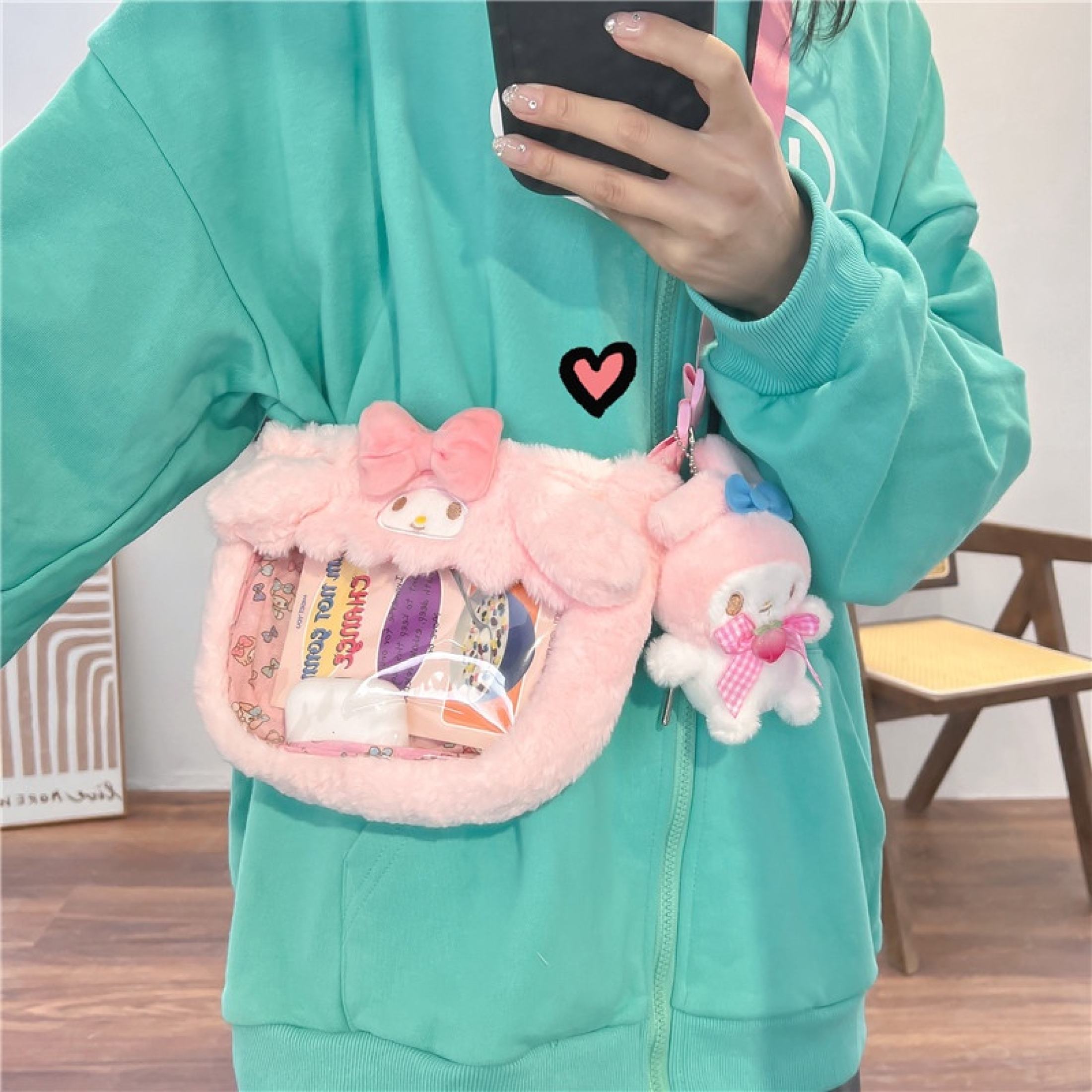 Japan New Sanrio Plush Bags Cinnamoroll Melody Kuromi Transparent ...