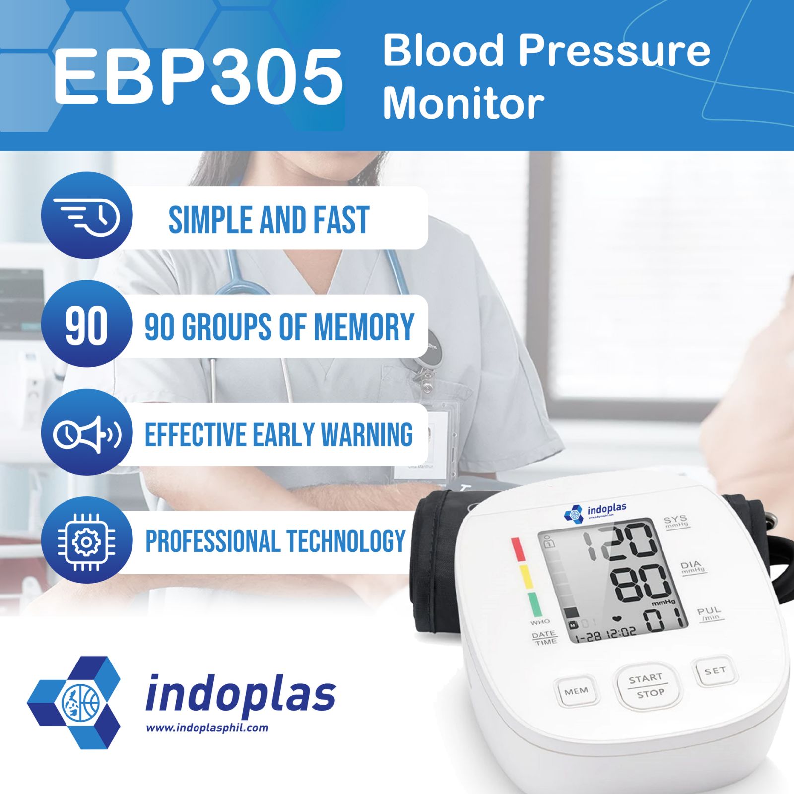 Indoplas Automatic Blood Pressure Monitor EBP305 with FREE Digital ...