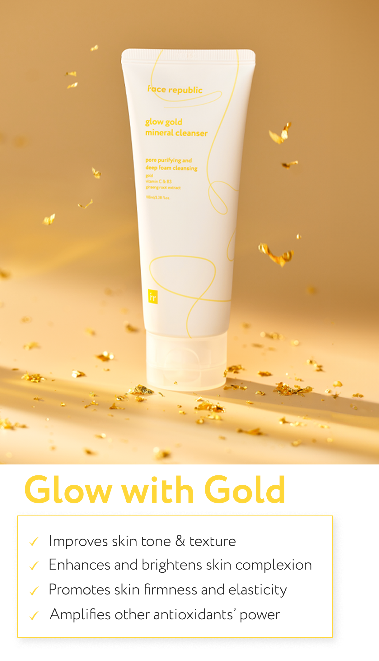Face Republic Glow Gold Mineral Cleanser 100mL [Oily, Combination Skin ...