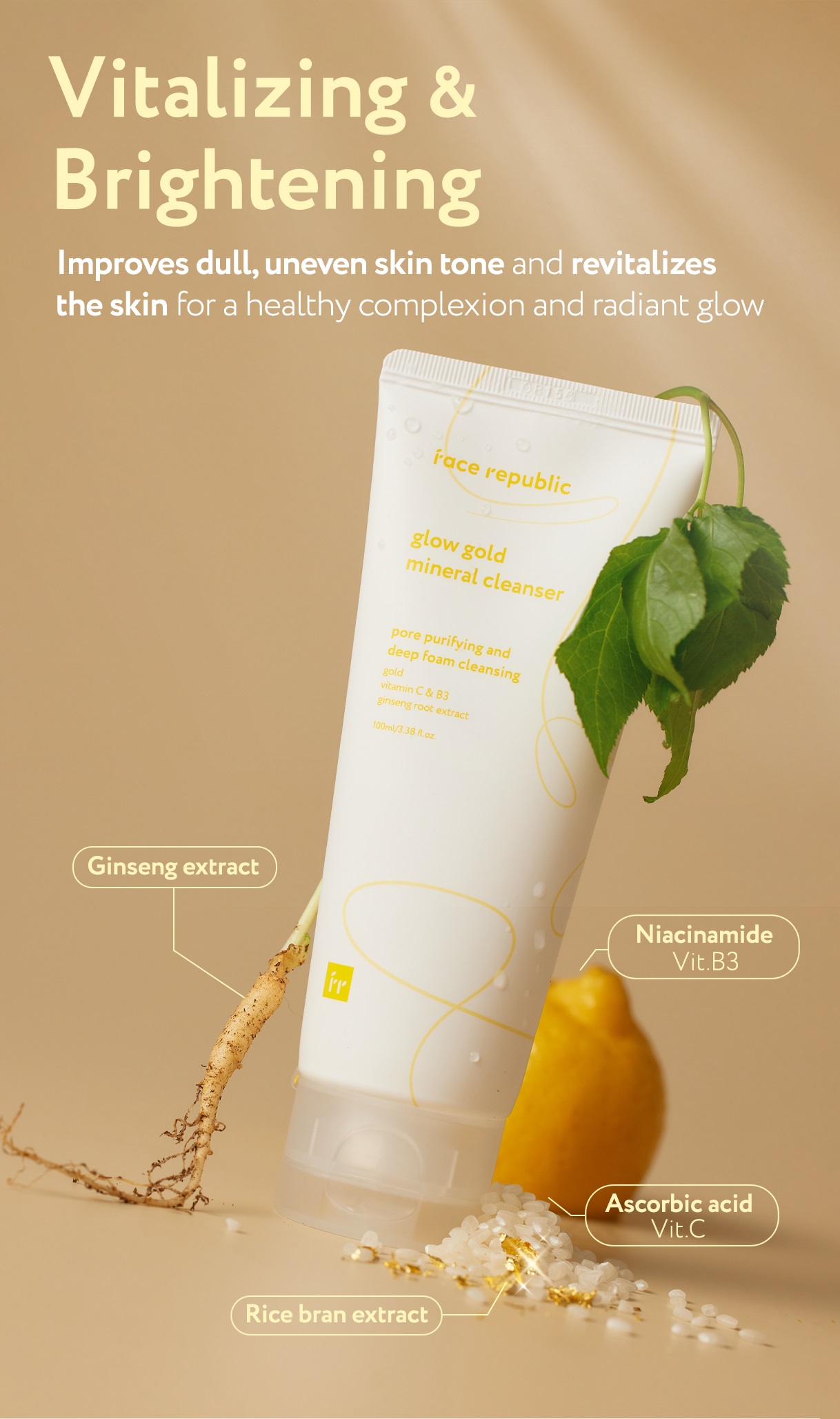 Face Republic Glow Gold Mineral Cleanser 100mL [Oily, Combination Skin ...