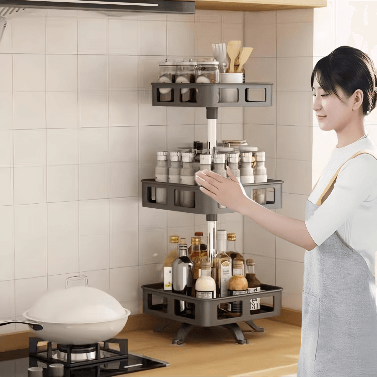 2/3 layer 360° rotatable kitchen condiment storage rack cosmetics ...