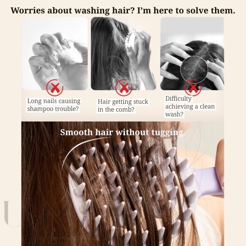 1pc Long Handled Silicone Hair Brush & Massager For Scalp Cleaning And ...