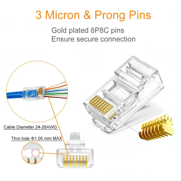 CAT6 RJ45 8pcs-30pcs Modular Internet Cable Connector 8Pin Crystal with ...