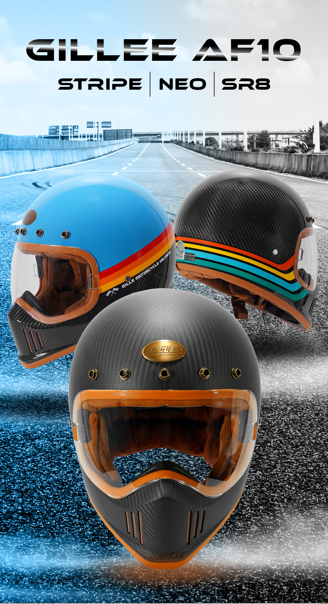 Gille Helmet AF10 CARBON SR-NEO RETRO Motorcycle Helmet Full Face Dual ...