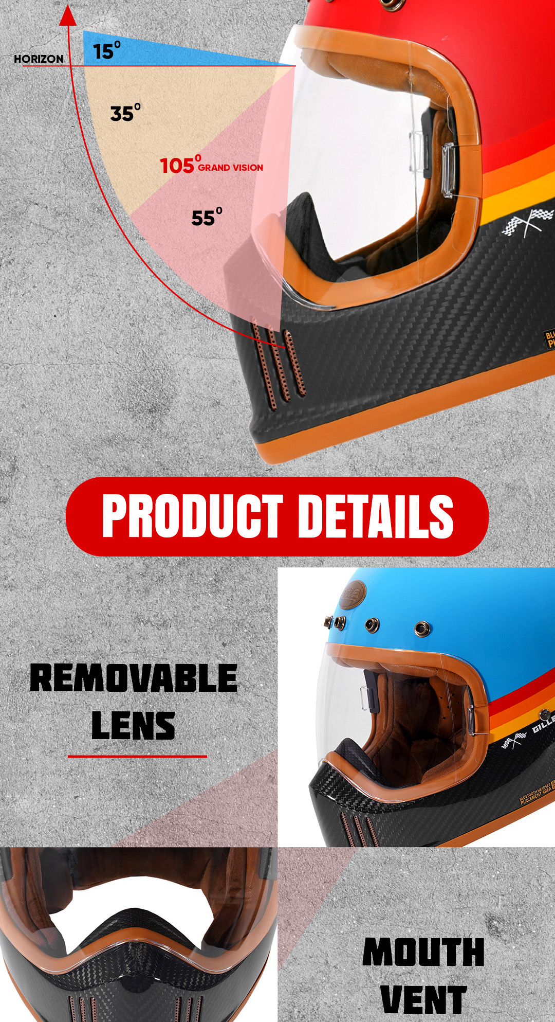 Gille Helmet AF10 CARBON SR-NEO RETRO Motorcycle Helmet Full Face Dual ...