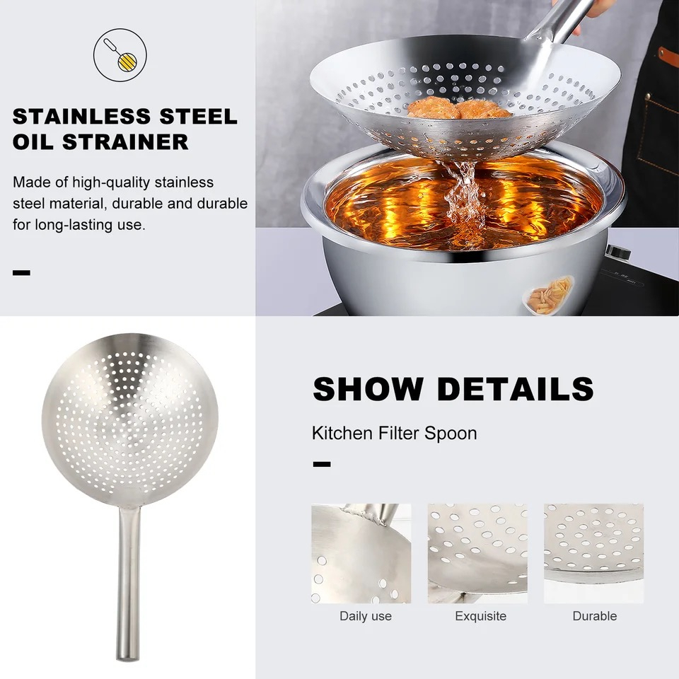 Oil colander Stainless steel thickened Kitchen tools strainer stainless ...