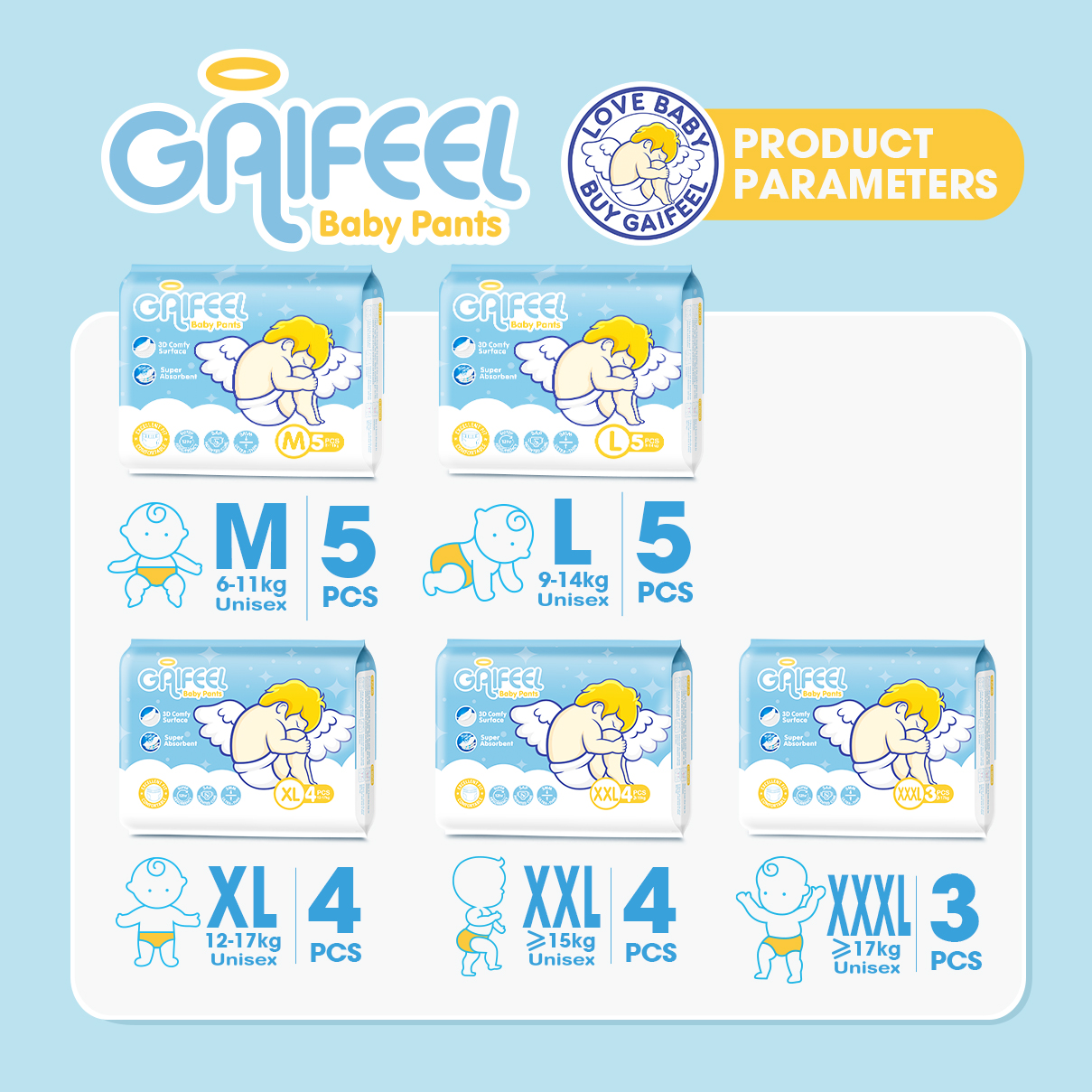 GAIFEEL Mini Baby Diaper Pants Pull up Pants Ultra thin Diaper for Baby ...