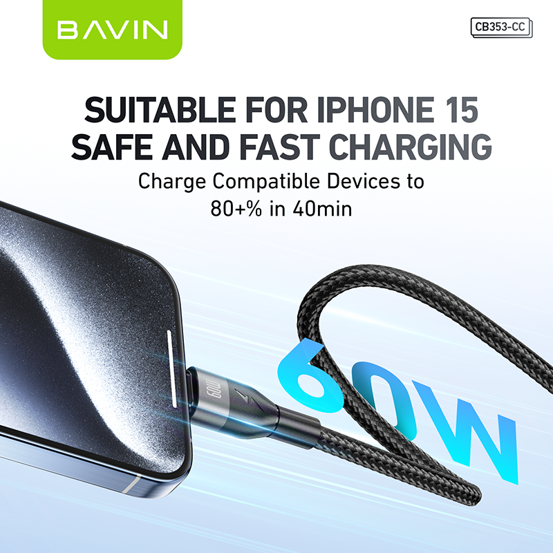 BAVIN CB353 60W 30W 18W 12W Fast Charging Data Cable 1 Meter Nylon ...