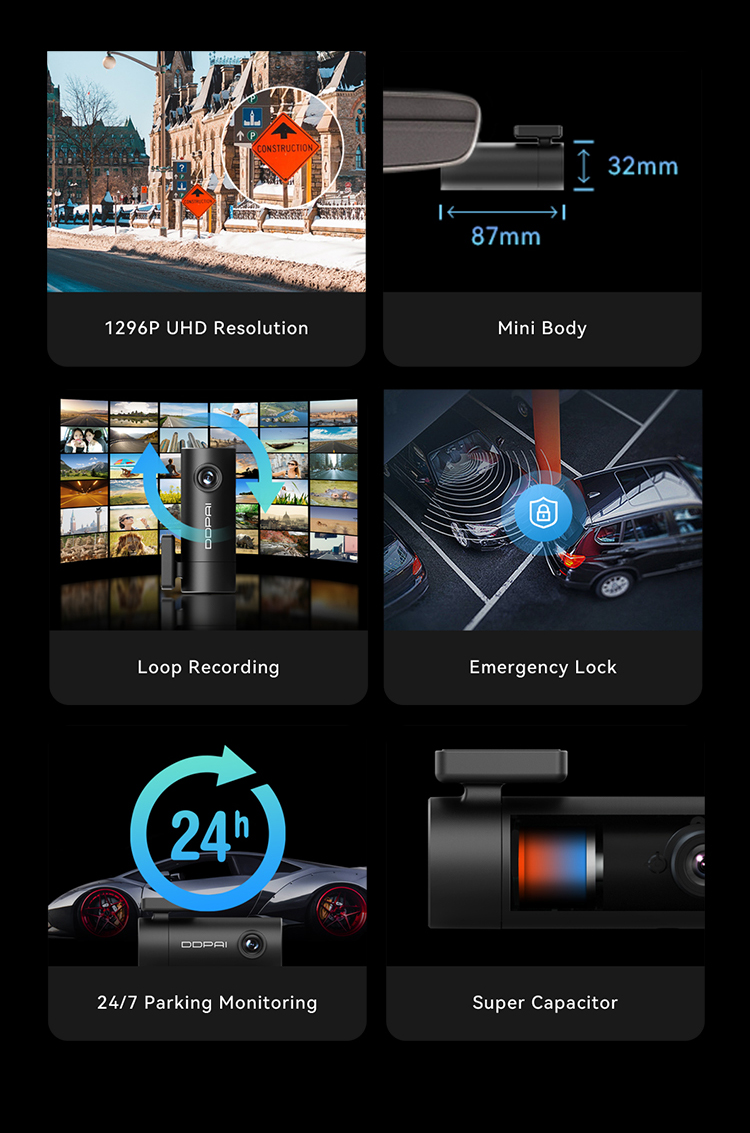 DDPAI Mini Pro Dash Cam 1296P Full View HD 140° Night Vision 24 Hours ...