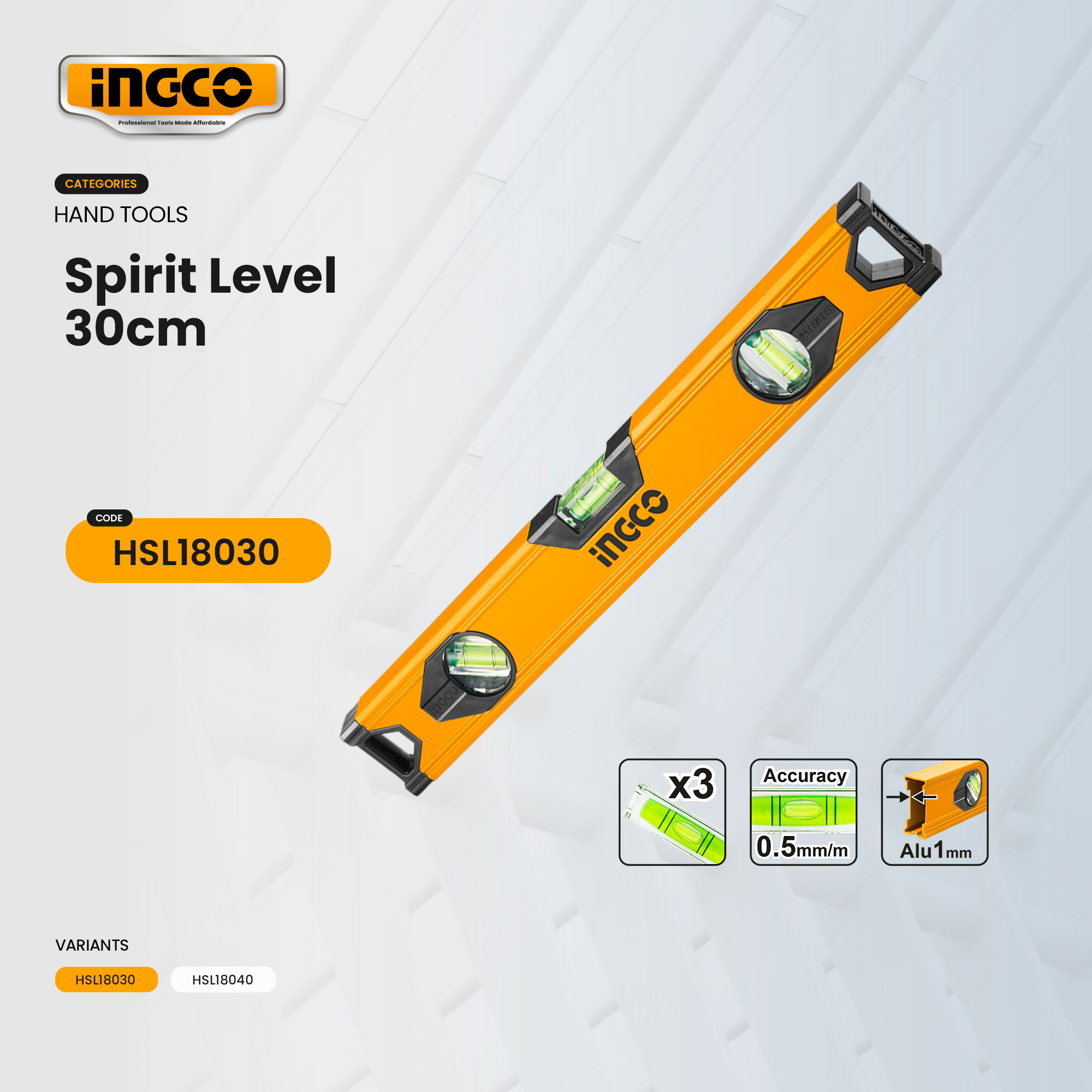 INGCO Spirit Level 30CM-40CM Aluminum Spirit Leveler Bubble Box ...