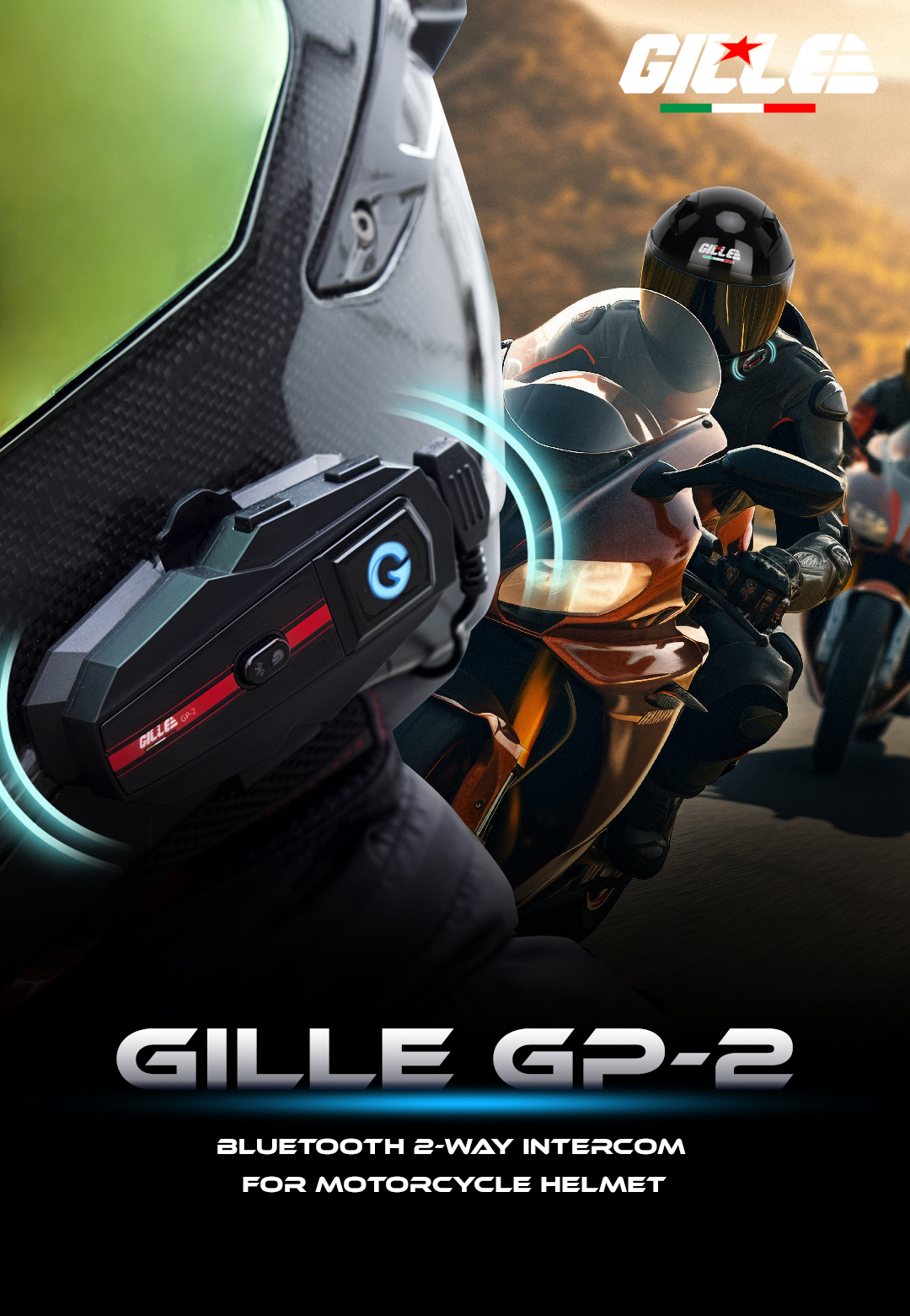 GILLE GP2 Bluetooth 5.3 2-Way Intercom For Motorcycle Helmet HIFI Sound ...