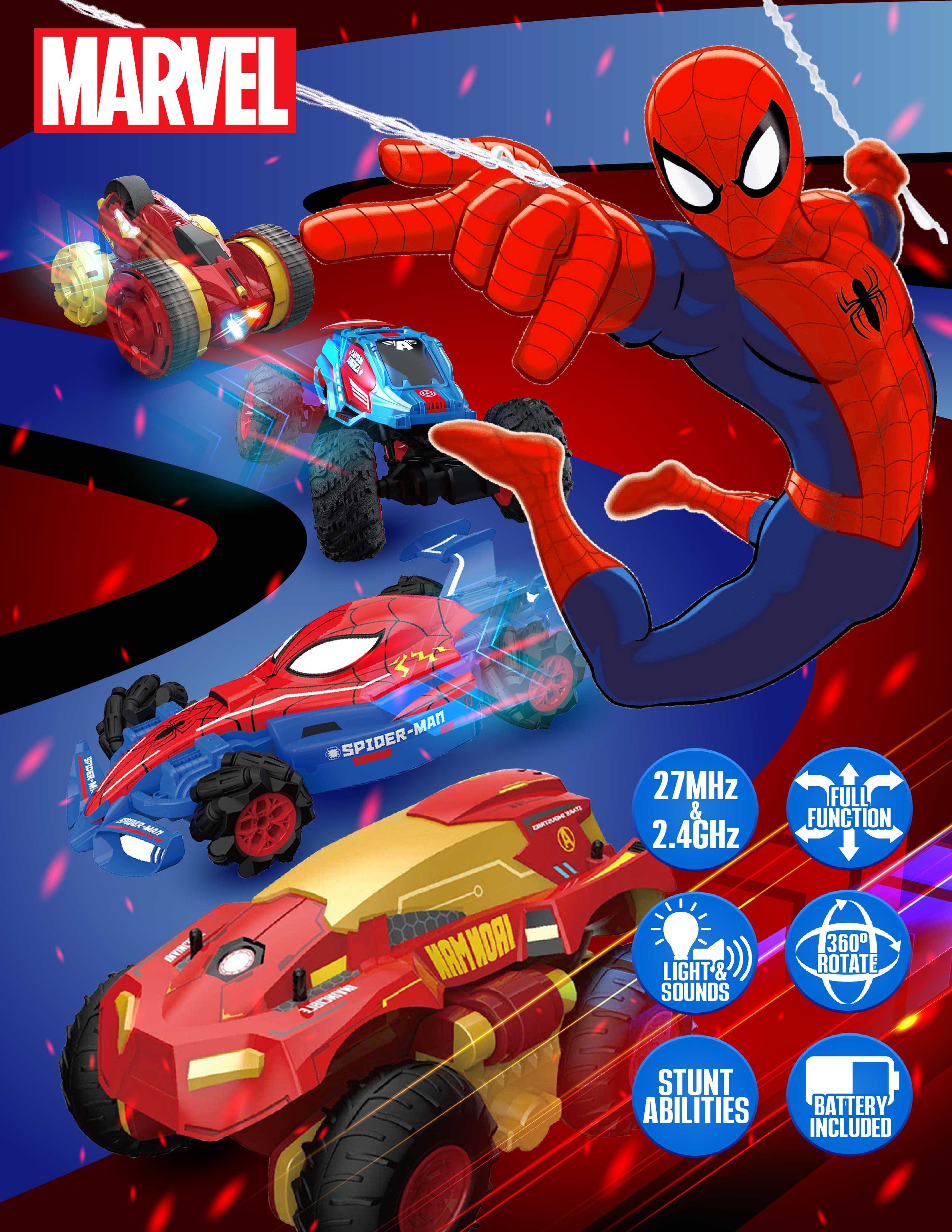 Marvel Original -2.4GHz Spiderman RC Stunt Formula Drift Car w/ USB ...