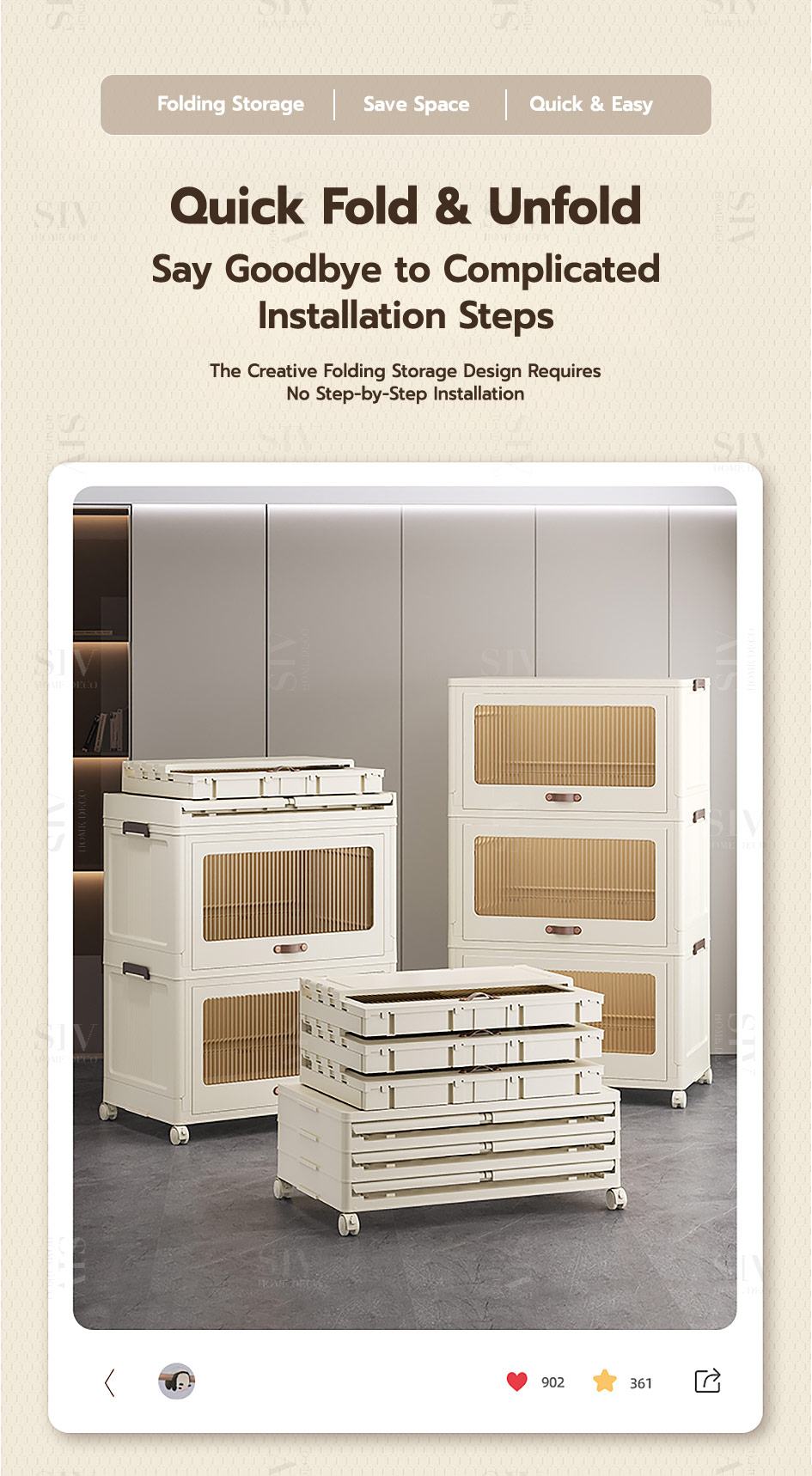 (Easy Installation) SIV 2-5 Tiers Foldable Drawer Cabinet Folding ...