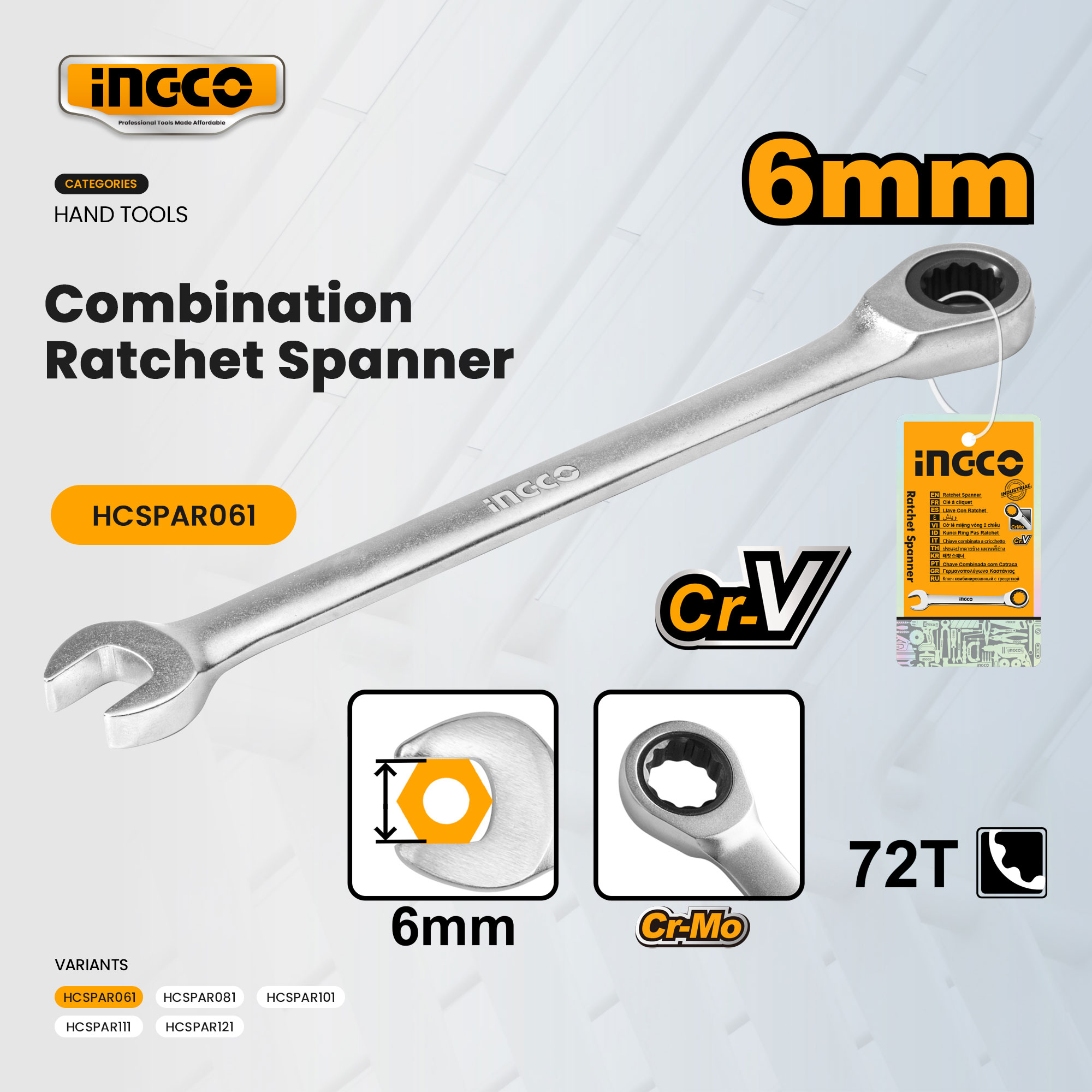 Ingco Combination Ratchet Spanner CR-V Matte Finish SOLD PER PIECE IHT ...