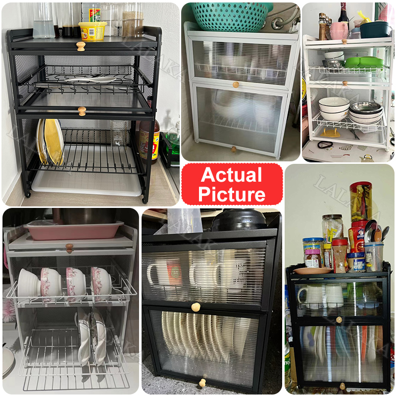 Kitchen Cabinet Dish Rack With Cover Kitchenware Dish Drainer Storage ...