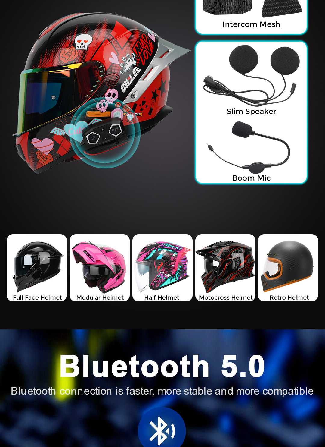 Gille Gp1 Motorcycle Helmet Bluetooth Headset Shopee Philippines