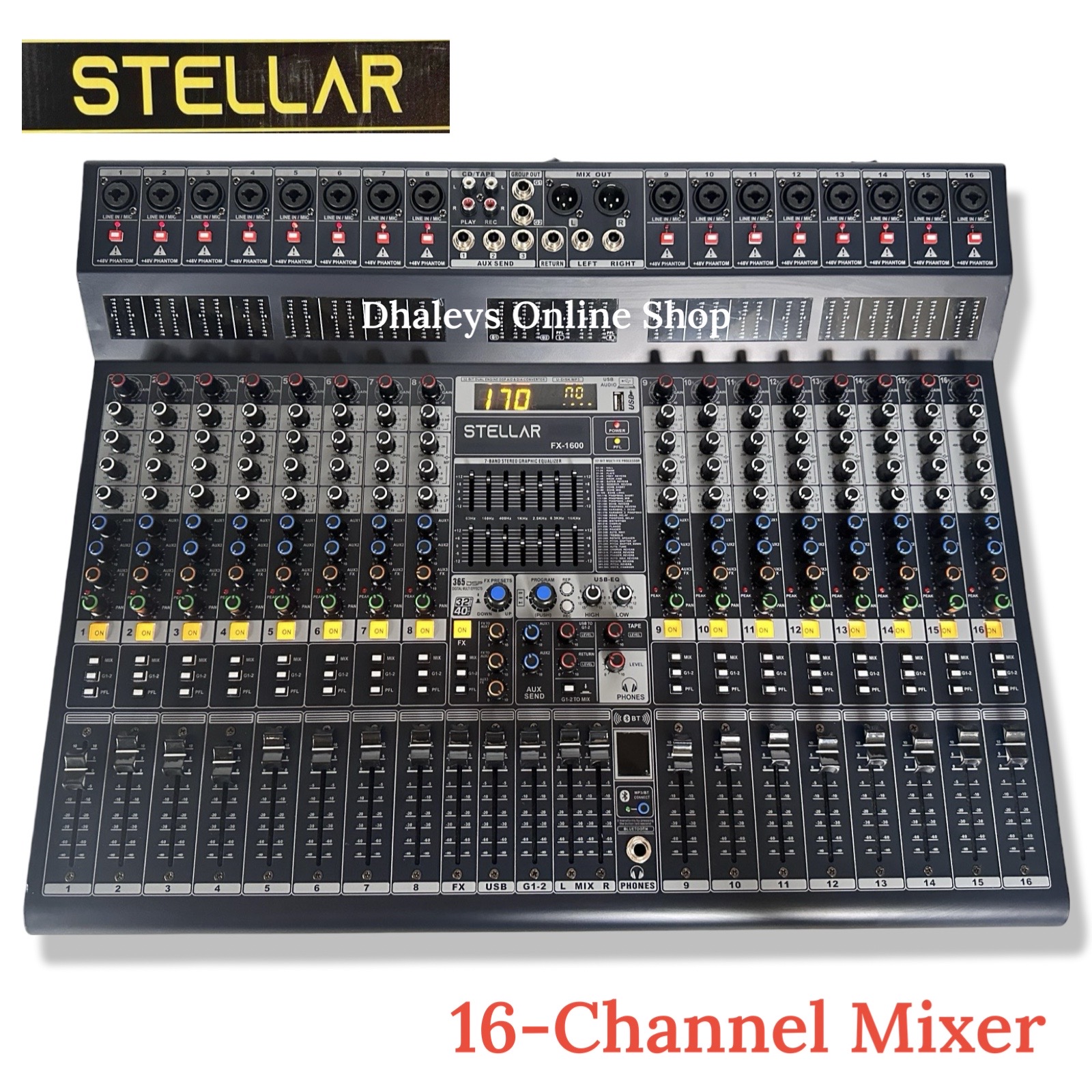 Stellar FX-1600 Professional Audio Mixer 16channel Mixer +48V Phantom MP3/USB Interface/BT ...