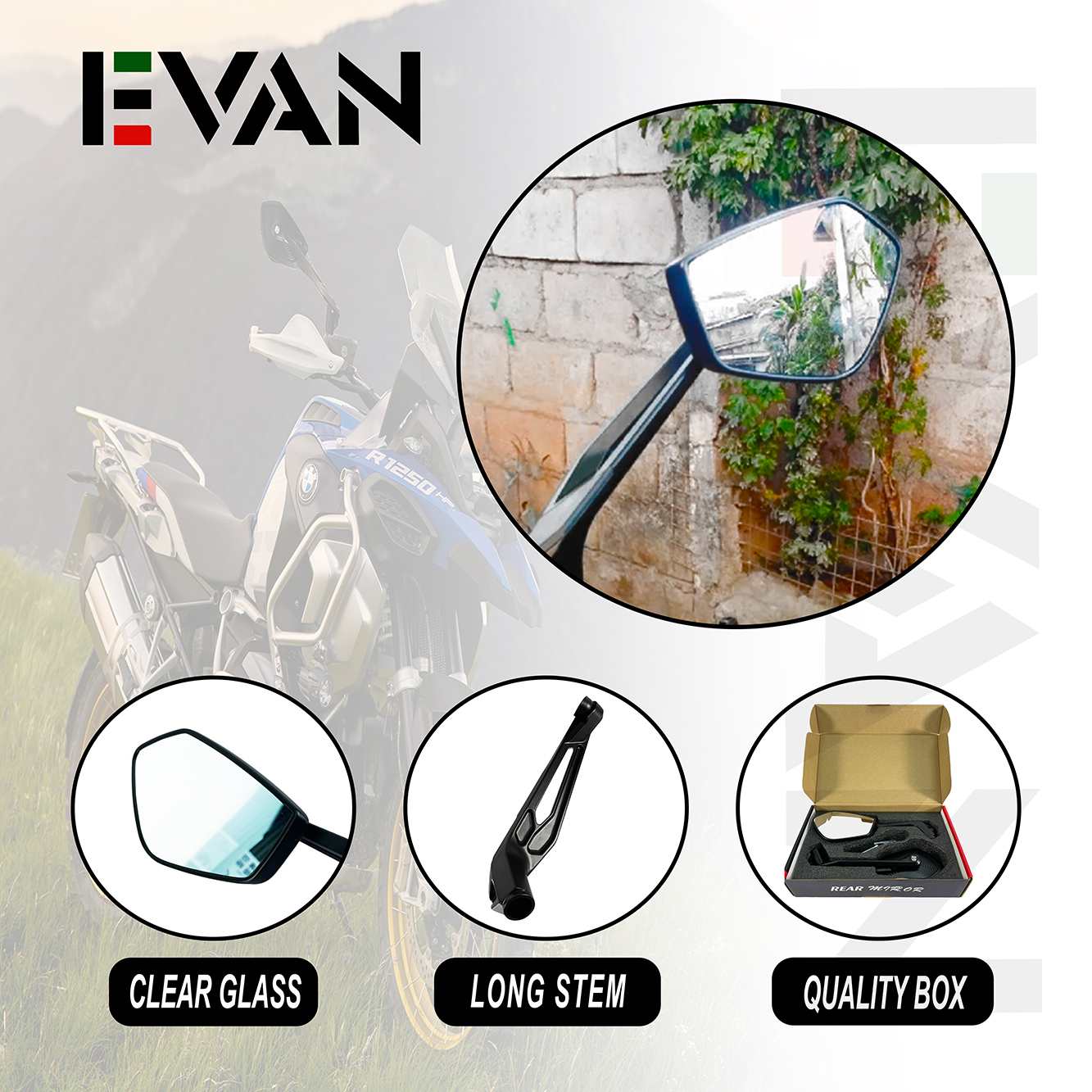 EVAN shop BMW Style Universal Side Mirror non-Grade Ultra Clear Lens ...