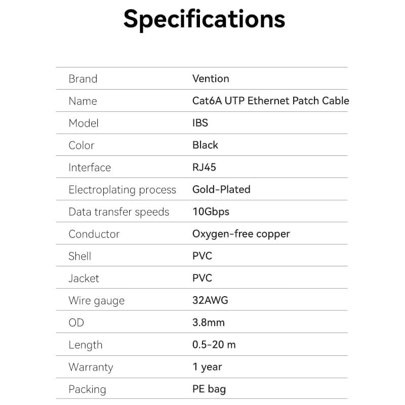 Vention Cat6A UTP 10Gbps High-Speed Ethernet Patch Cable with Right ...