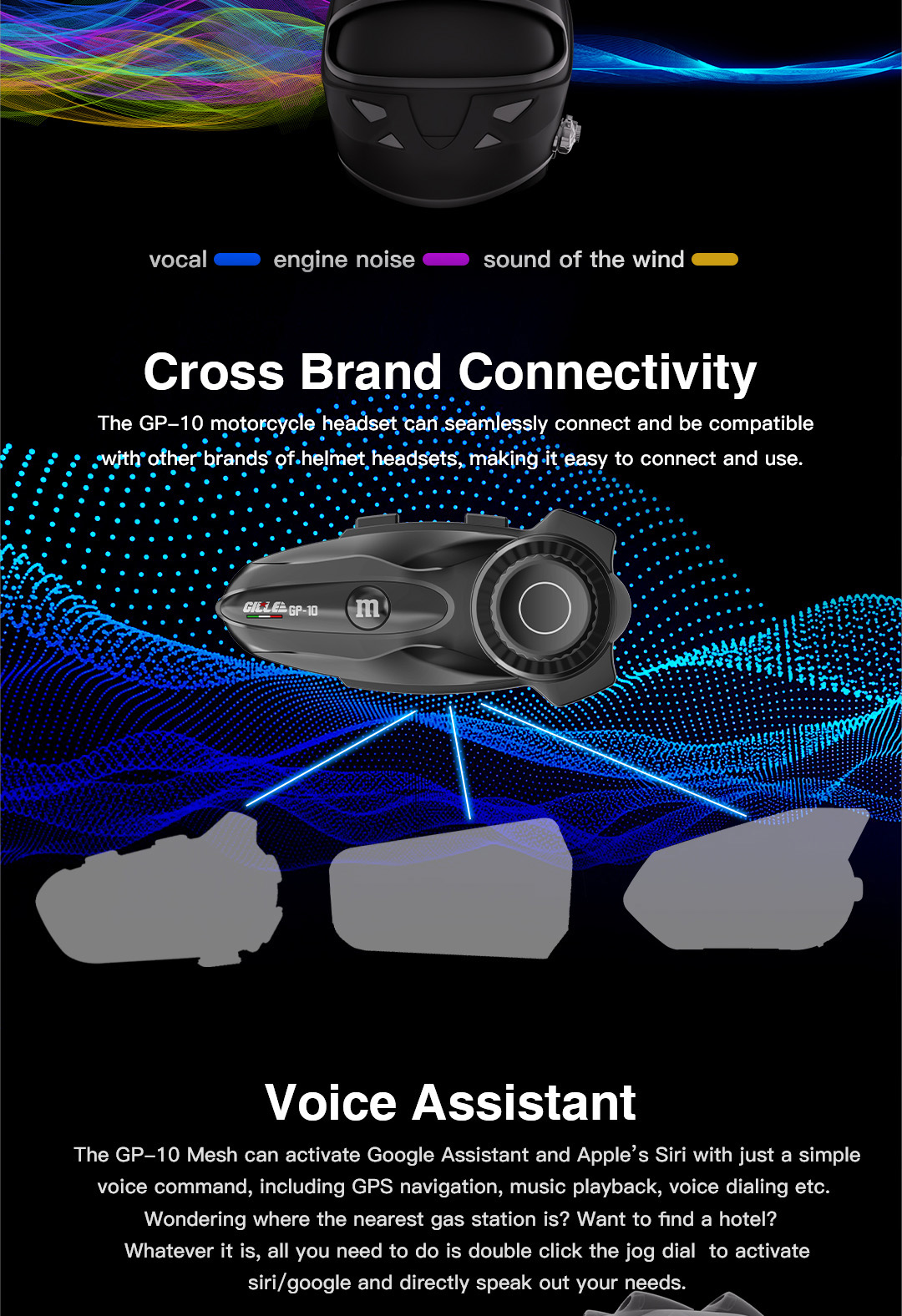 GILLE GP10 Mesh Motorcycle Intercom For Helmet Hi-FI Sound Bluetooth 5. ...