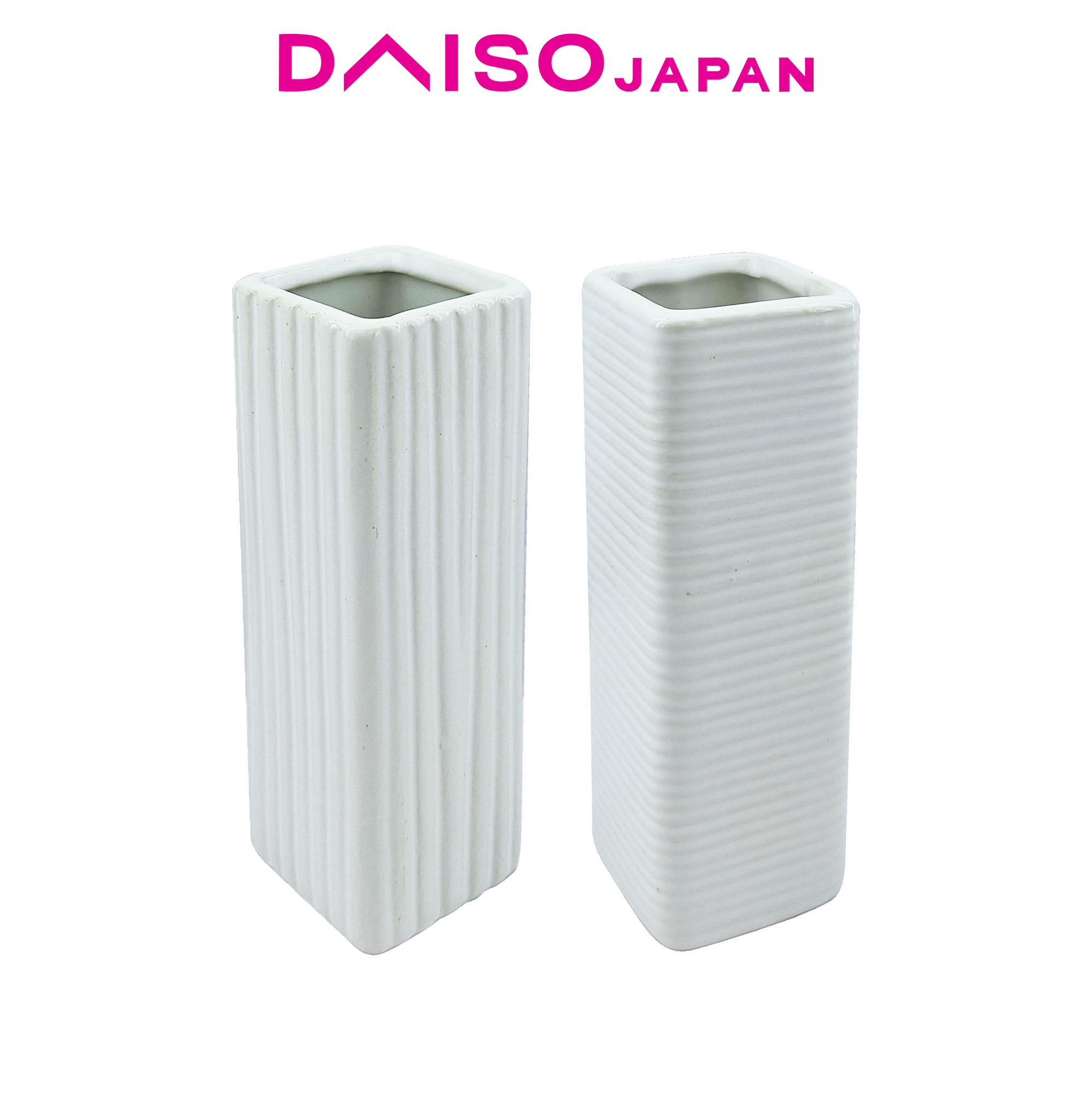 Daiso Stripe Embossed White Flower Vase (Square) | Shopee Philippines