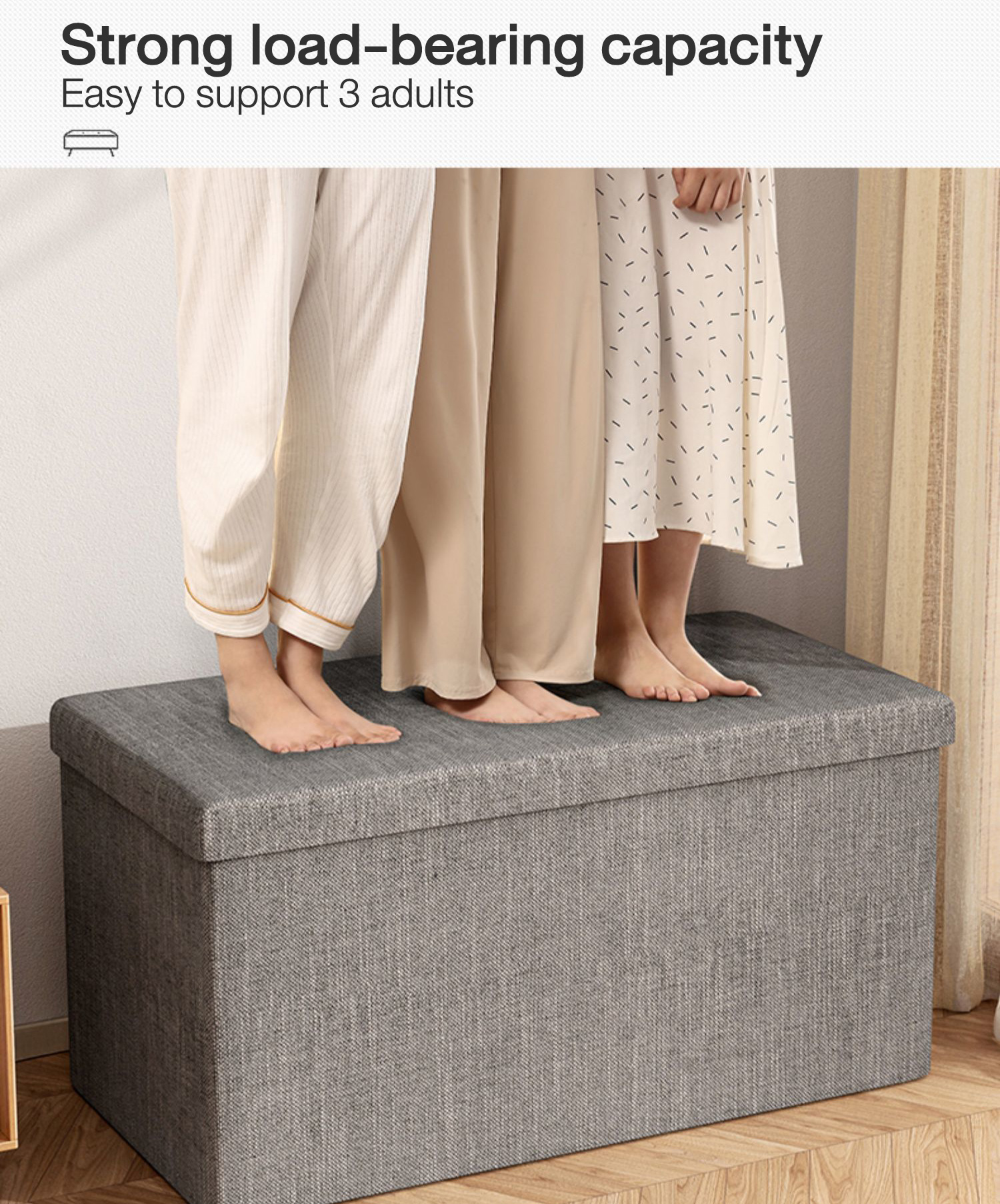 Cotton and Linen Storage Stool Sofa Storage Box Ottoman Chair Organizer ...