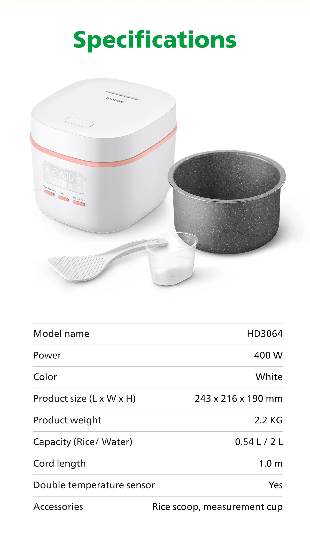 PHILIPS Mini Digital Rice Cooker 0.54L - 3 Cups/6 Bowls For Small ...