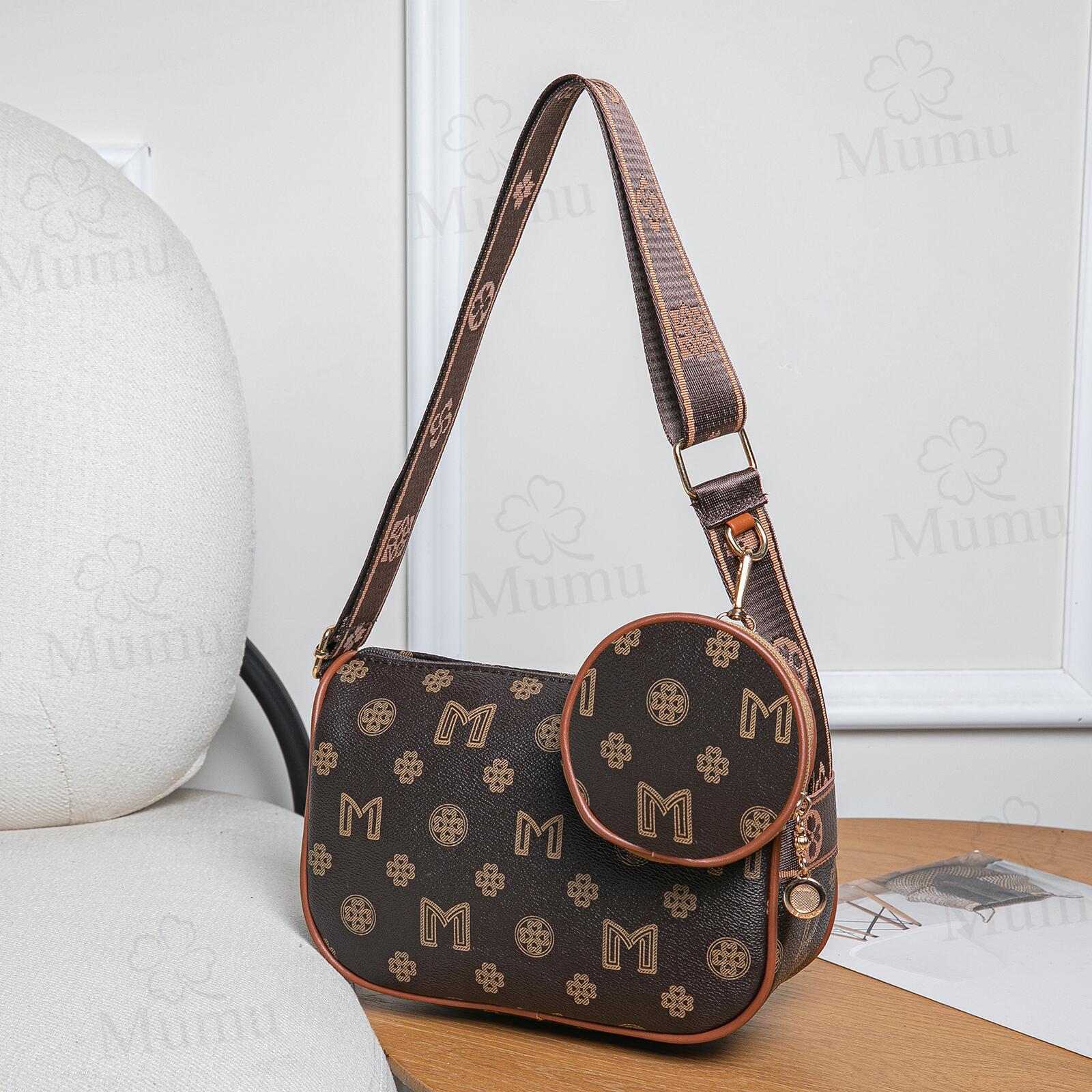 Mumu 5002 Retro Leather 2in1 Women Sling Bag Monogram Pattem PU Leather ...
