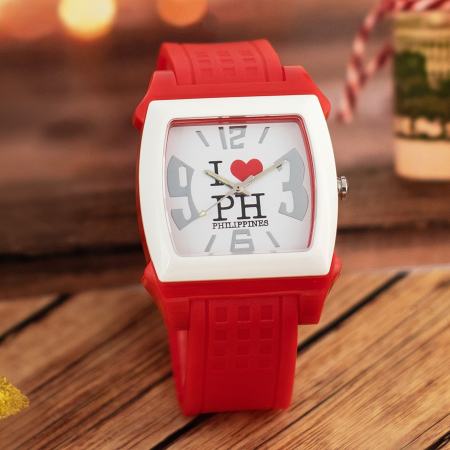 UniSilver TIME I LOVE PH Women's Medium Analog White/Red Rubber KW1088 ...