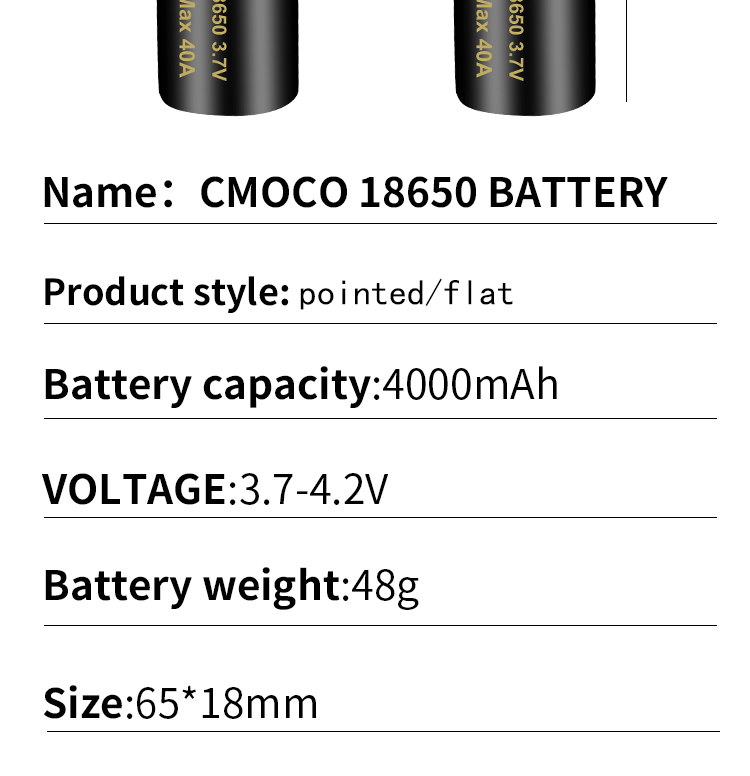 2PCS Legit CMOCO 18650 Battery 4000mah 40A 3.7v Lithium Rechargeable ...